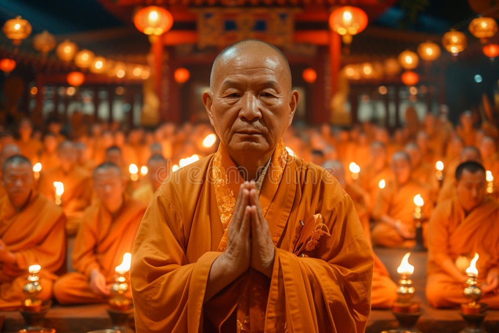 Portrait of a Monk in a Temple Stock Illustration - Illustration of ...