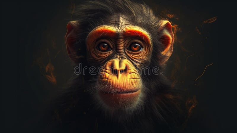 Portrait of Monkey on Black Background Stock Illustration ...
