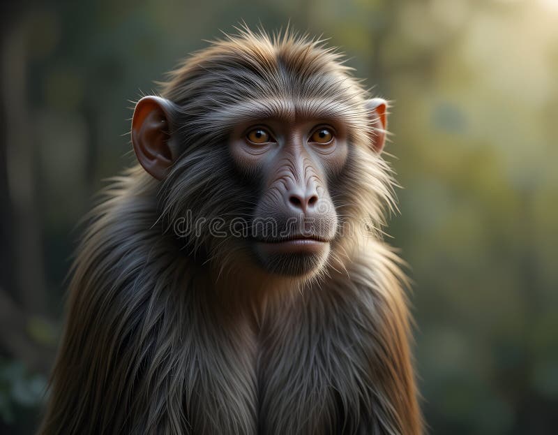 Portrait of a Monkey in a Forest Setting Looking Up Stock Illustration ...