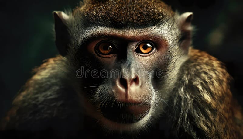 Portrait of Monkey Primate Looking at Camera, Low Key Illustration ...