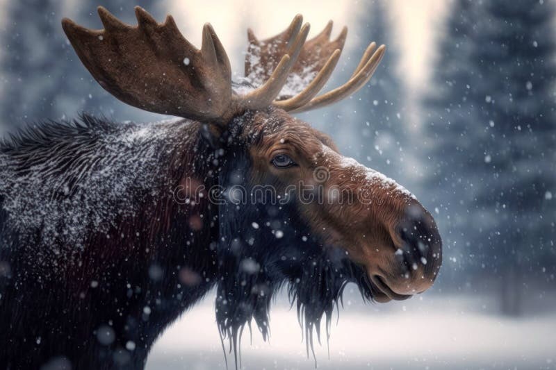 Portrait of a Moose in a Winter Forest. Amazing Wildlife Stock Illustration - Illustration of ...