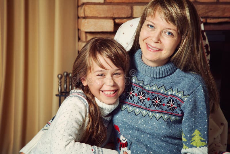 Portrait of Mother and Daughter in Sweaters Stock Photo - Image of ...