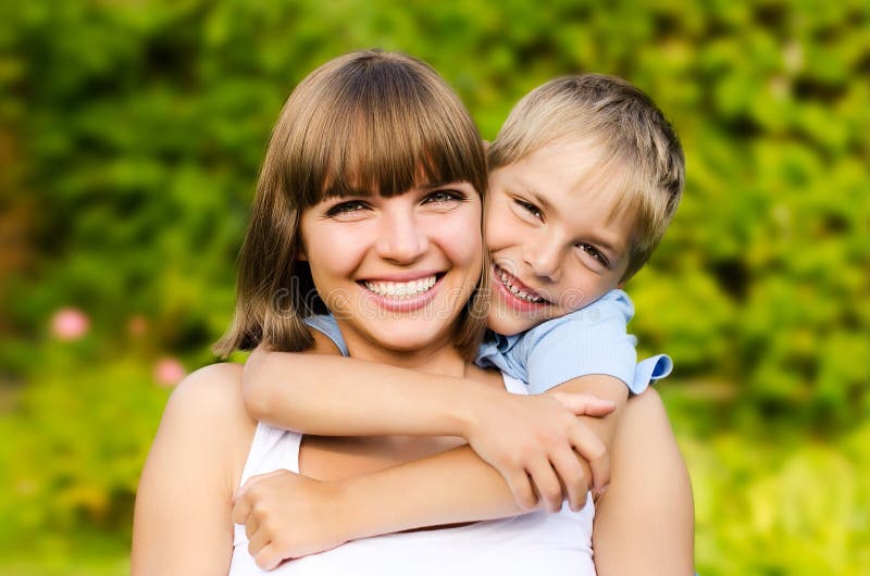 Happy Mother and Son Outdoor Portrait Stock Photo - Image of parent ...