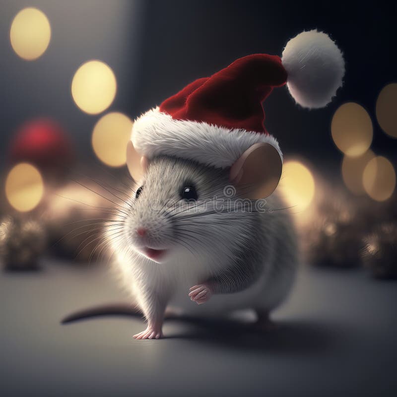 Portrait of Mouse with Santa Hat Illustration Generated by AI Stock ...