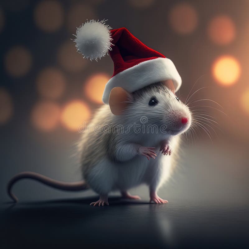 Portrait of Mouse with Santa Hat Illustration Generated by AI Stock ...