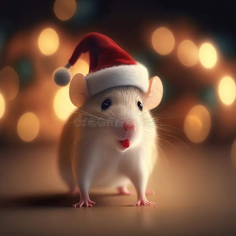Portrait of Mouse with Santa Hat Illustration Generated by AI Stock ...