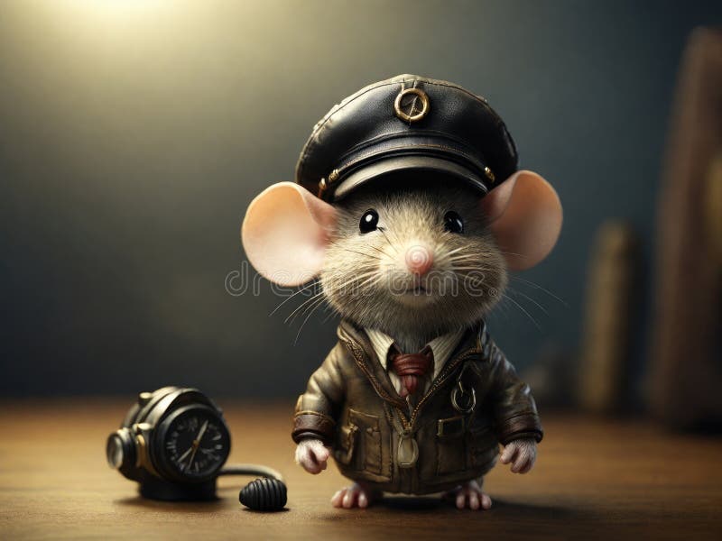 Mouse with a Vintage Pilot Cap. Generated with AI Stock Illustration ...