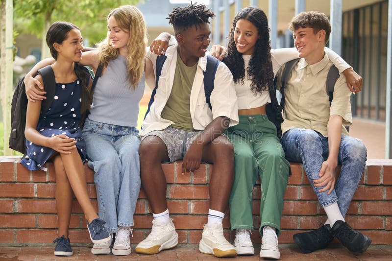 Portrait of Multi-Cultural Secondary or High School Students Standing ...