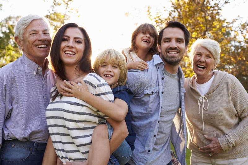 Portrait of Multi Generation Family Standing in Park Stock Image ...