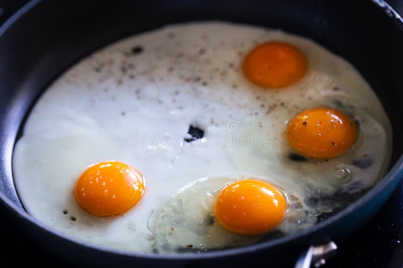 A Portrait of Multiple Sunny Side Up Eggs Baking in a Frying Pan. the ...