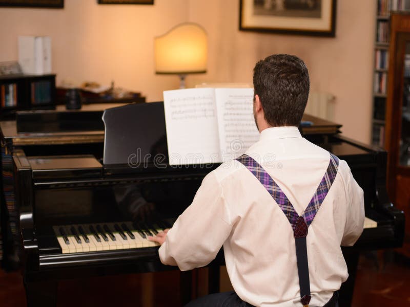 Back View Of Music Performer Playing Piano Stock Image - Image of ...