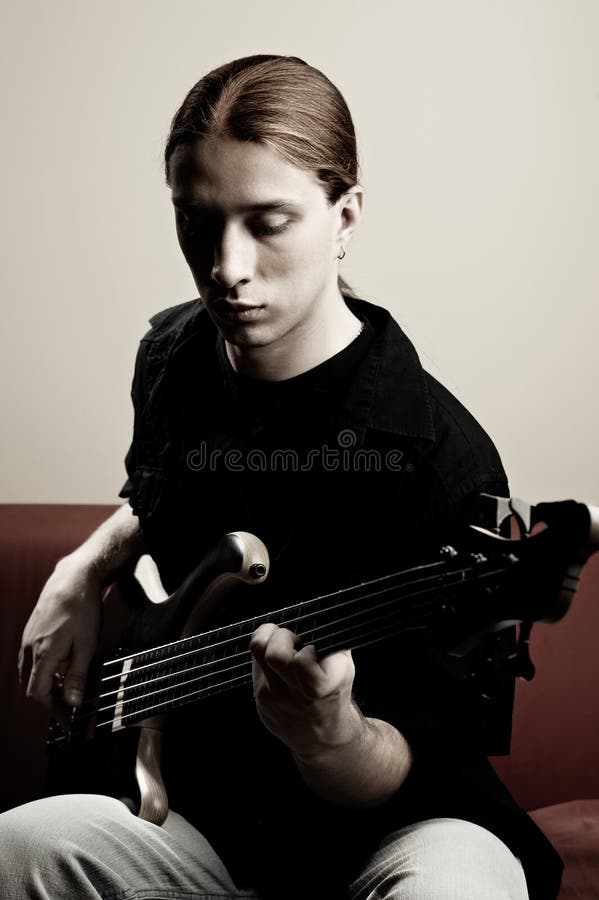 Portrait of Musician with Bass Guitar Stock Image - Image of music ...