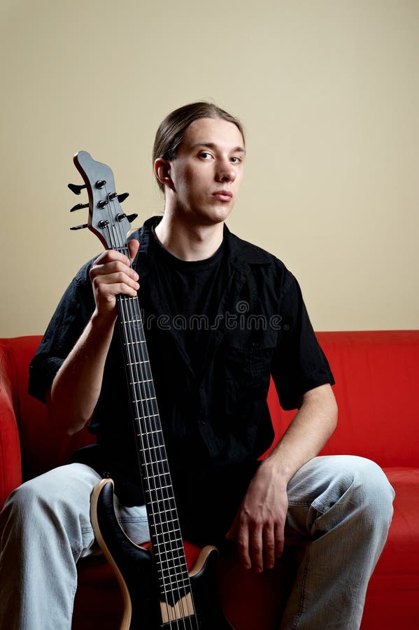 Portrait of Musician with Bass Guitar Stock Image - Image of musician ...