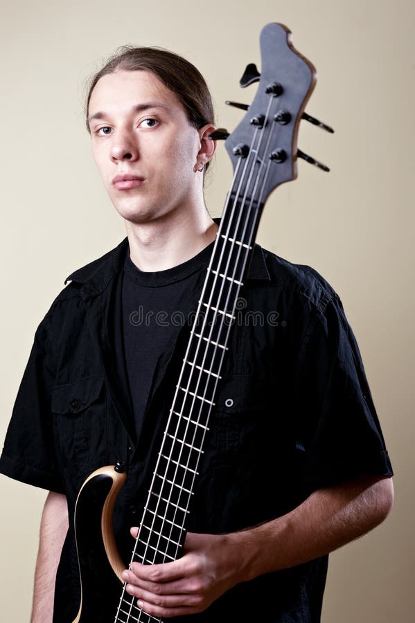 Portrait of Musician with Bass Guitar Stock Image - Image of musician ...