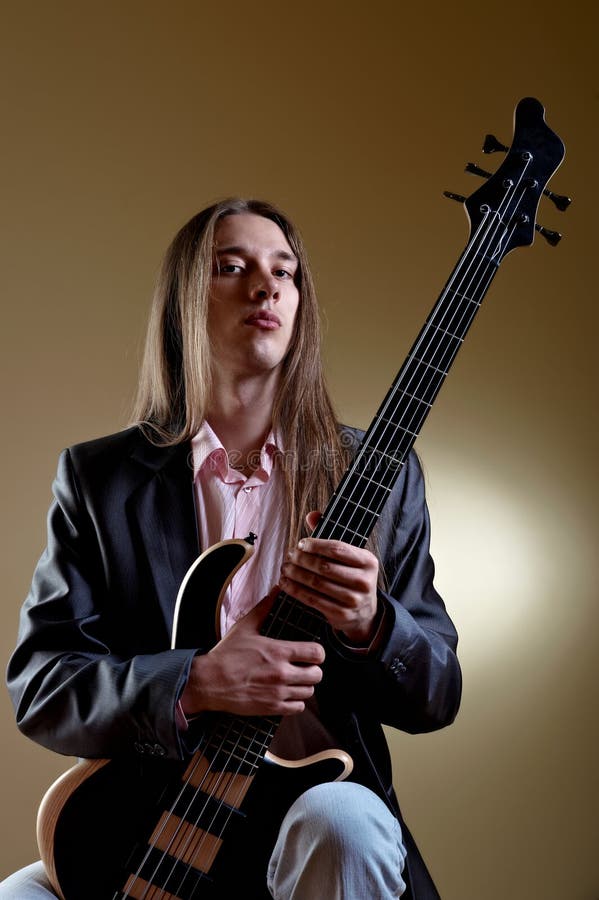 Portrait of Musician with Bass Guitar Stock Image - Image of musician ...
