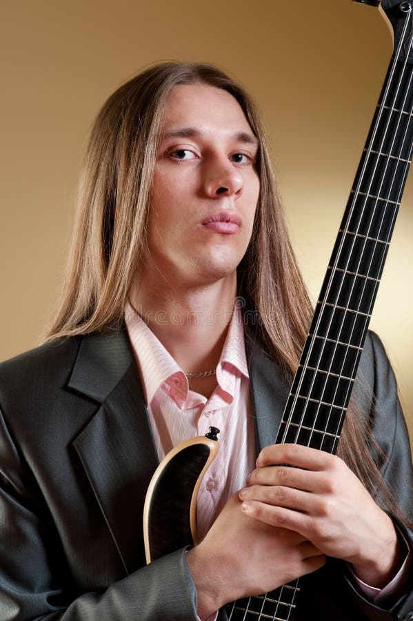 Portrait of Musician with Bass Guitar Stock Image - Image of model ...
