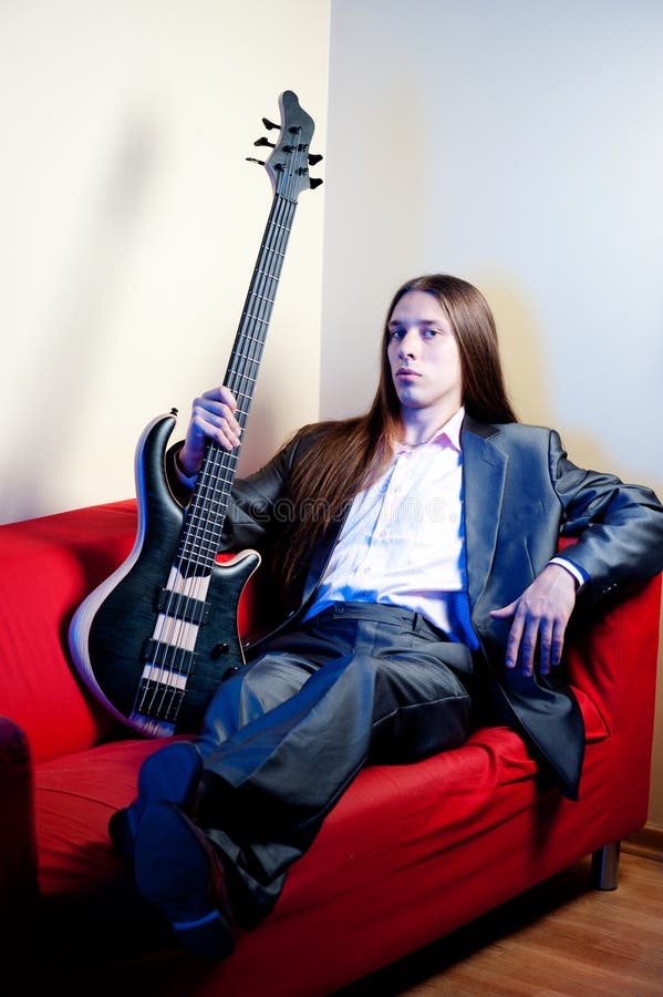 Portrait of Musician with Bass Guitar Stock Image - Image of musician ...