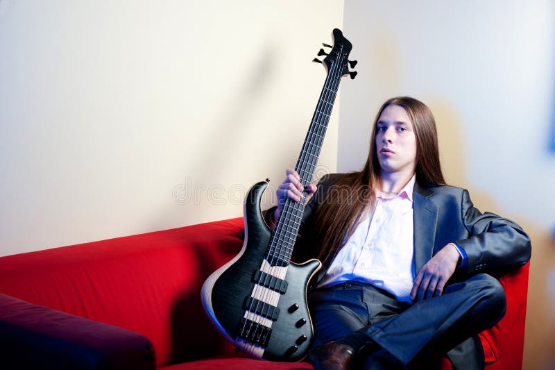 Portrait of Musician with Bass Guitar Stock Photo - Image of musical ...