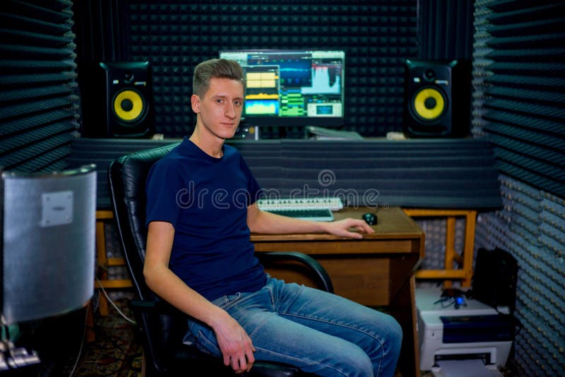 Musician in a Recording Studio Stock Image - Image of fader, microphone ...
