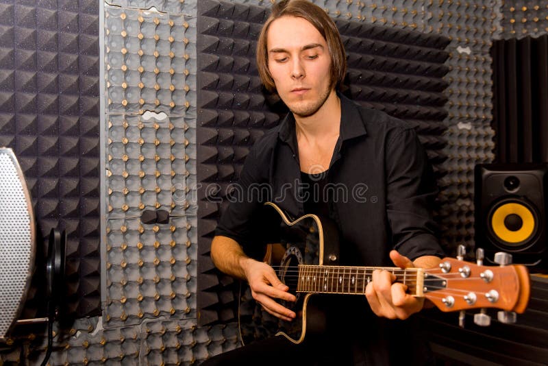 Musician in a Recording Studio Stock Image - Image of producer, panel ...