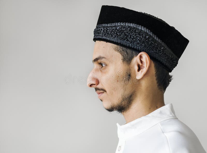 Portrait of a Muslim man stock photo. Image of emotion - 119731234