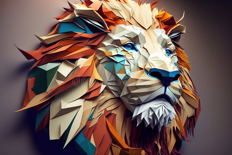 Portrait of a Muzzle of a Lion from Colored Paper, an Origami Animal ...