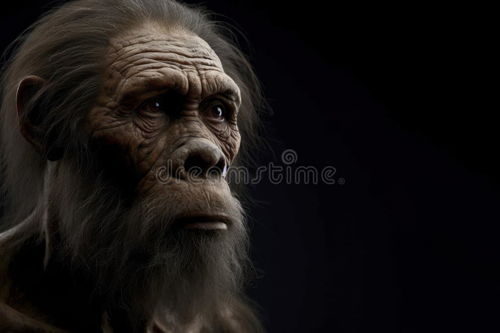 Portrait of Neanderthal on Solid Black Background Spot Light. Ai ...