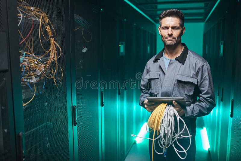 Portrait of Network Engineer in Server Room Stock Image - Image of data ...