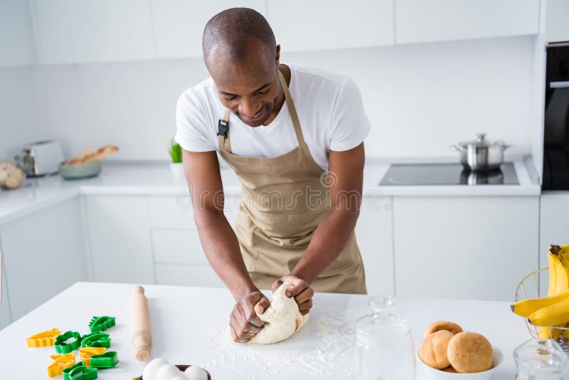 Portrait of Nice Attractive Guy Making Fresh Bread Pie Pide Doughing ...