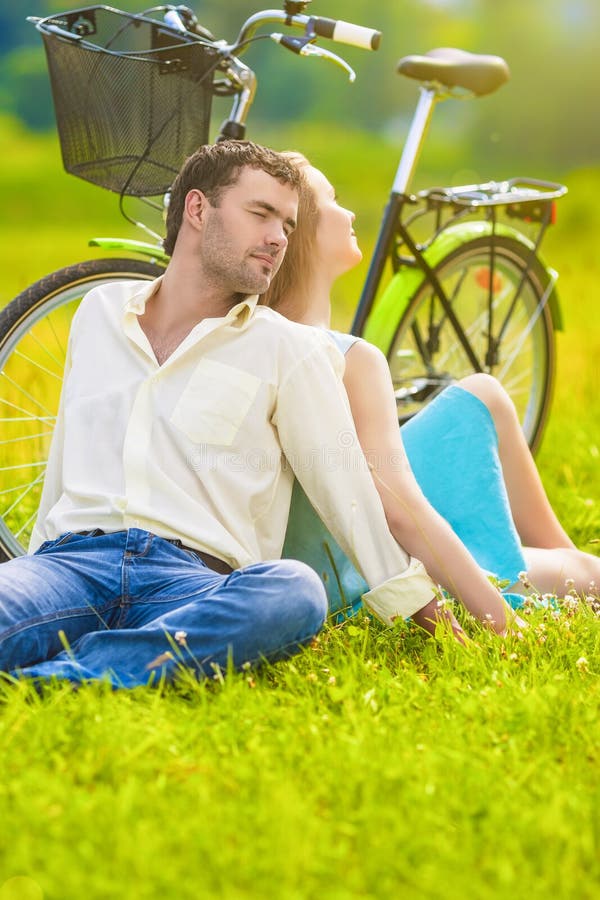 Portrait of Nice Caucasian Couple Relaxing Together Outdoors Wit Stock ...