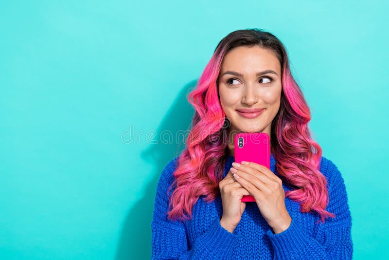 Portrait Of Nice Cute Positive Woman Wear Knit Pullover Look Empty