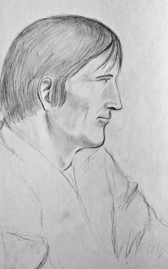 Portrait of a Non-smiling Man. Pencil Drawing on Paper Stock ...