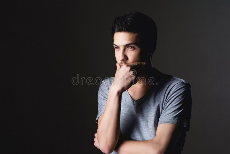 Portrait of a Normal Boy Over Grey Background . Attractive Young Man ...