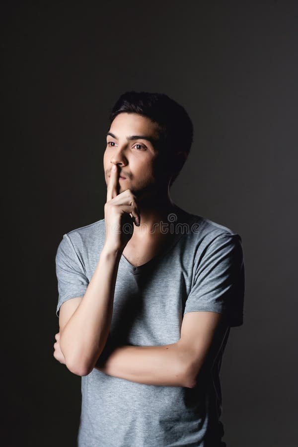 Portrait of a Normal Boy Over Grey Background . Attractive Young Man ...