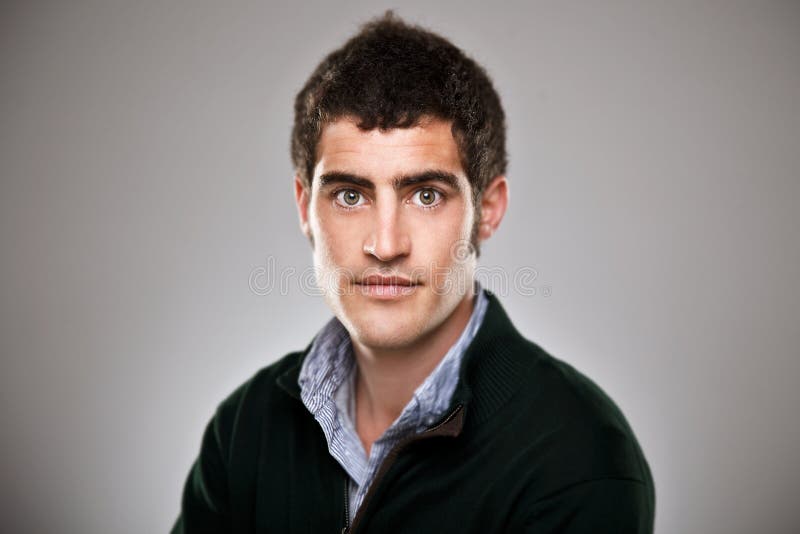 Portrait of a Normal Boy Over Grey Background. Stock Image - Image of ...