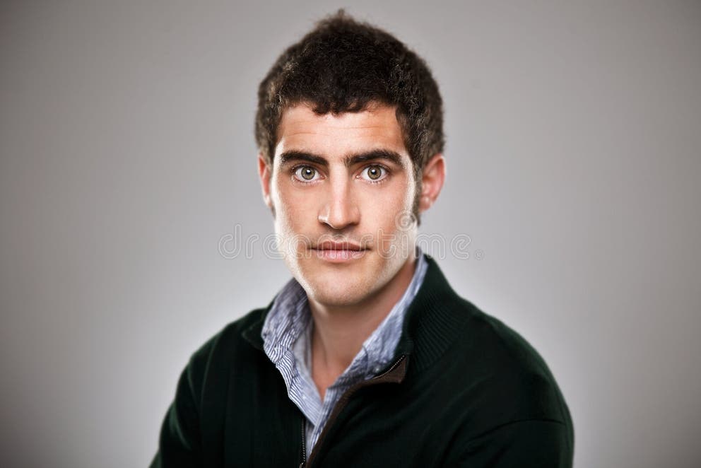 Portrait of a Normal Boy Over Grey Background. Stock Image - Image of ...