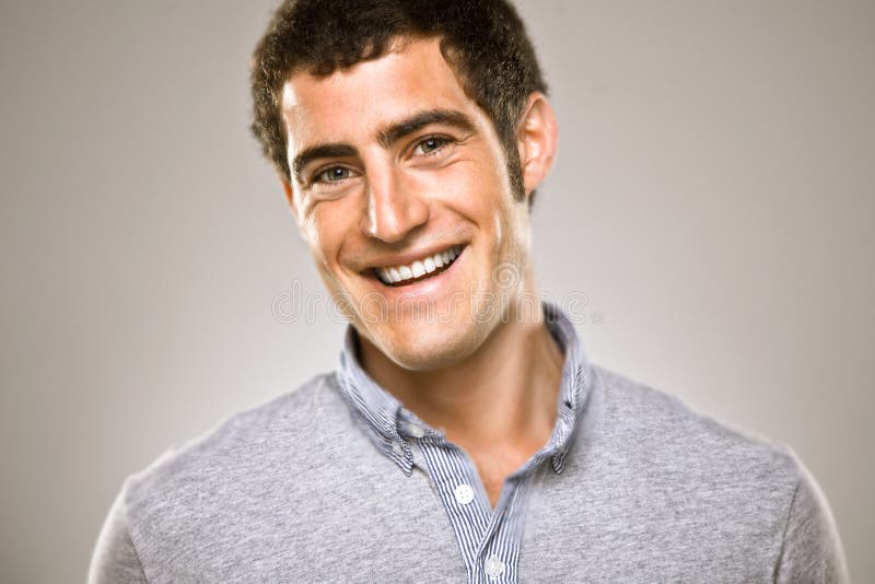 Portrait Normal Man Smiling Over Grey Background Stock Photos - Free ...