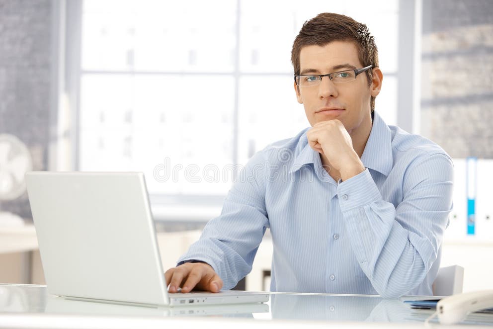 Portrait of Office Worker with Laptop Stock Photo - Image of color ...