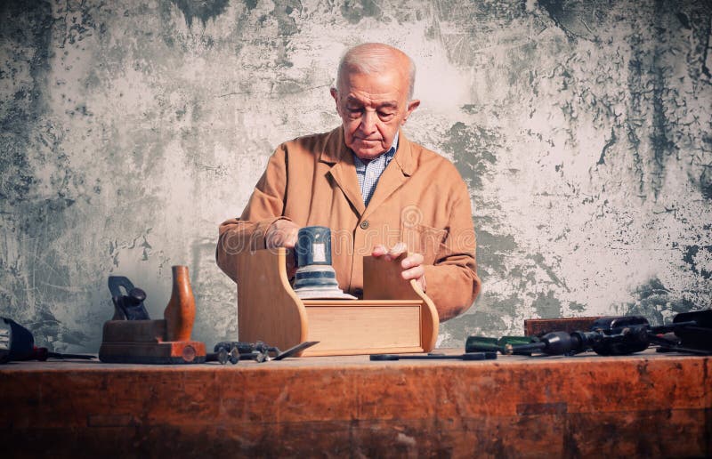 Portrait of Old Caucasian Carpenter Stock Image - Image of wood ...
