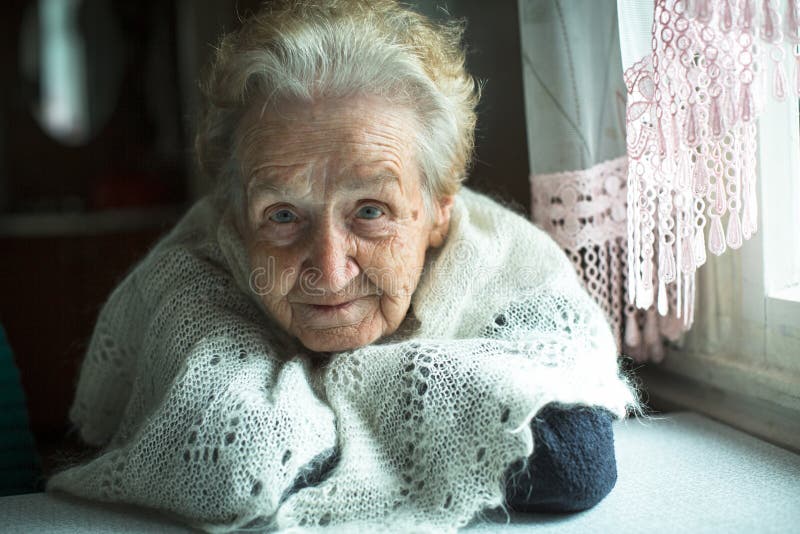 Portrait of an Old Lady in Her House. Stock Photo - Image of health ...
