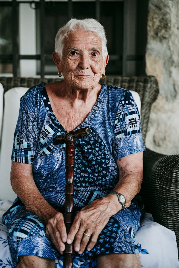 Portrait of Old Lady in Her 80s Relaxed Outdoors Stock Photo - Image of ...