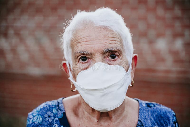 Portrait of Old Lady Wearing Protective Mask. New Normal Stock Photo ...