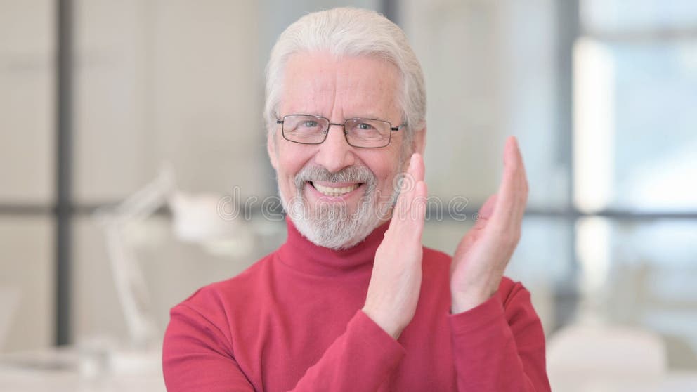 Portrait of Old Man Clapping, Applauding Stock Photo - Image of ...