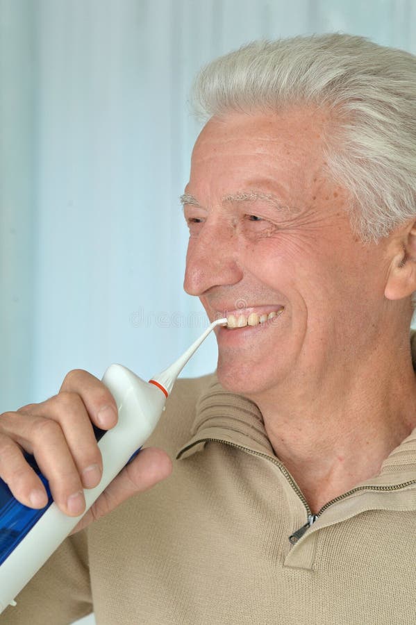 Portrait of a Old Man Cleaning Teeth Stock Image - Image of pensioner ...