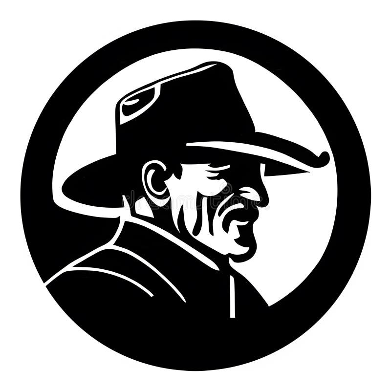 Portrait of Old Man in Cowboy Hat. Sketch Vector Illustration Stock ...