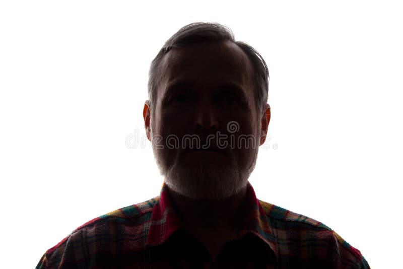 Portrait of a Old Man, Front View - Dark Isolated Silhouette Stock ...