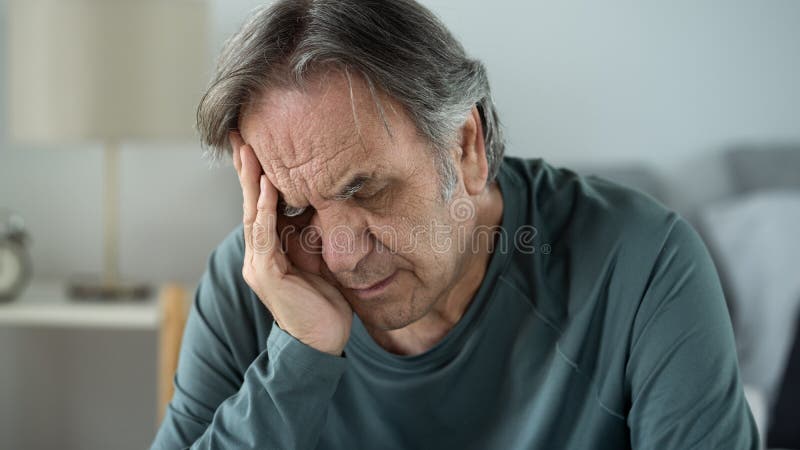 Portrait of Old Man with Hand on Forehead Stock Photo - Image of stress ...
