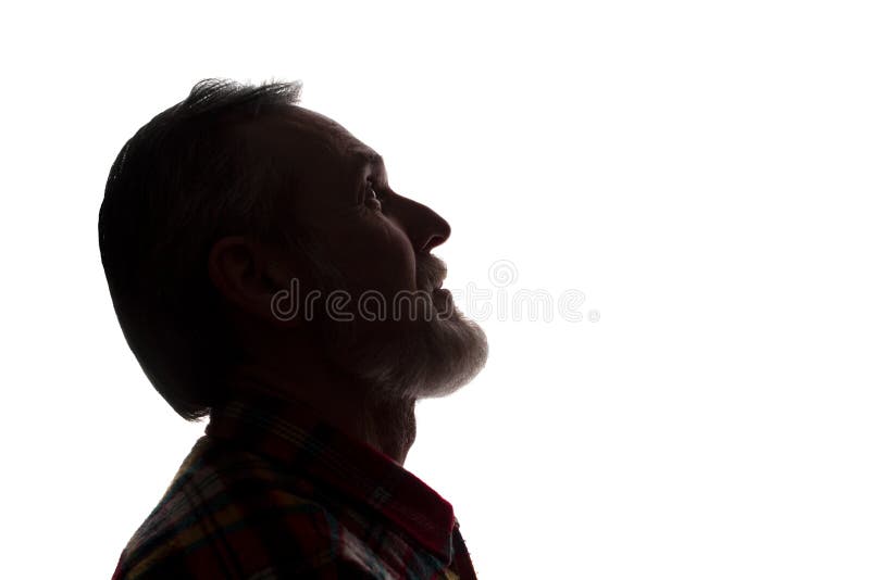 Portrait of a Old Man, Side View - Dark Isolated Silhouette Stock Image ...