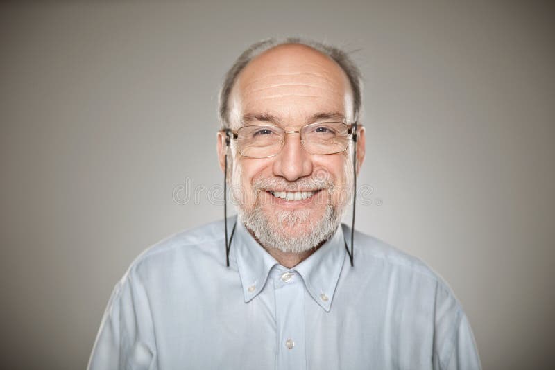 Portrait of Old Man Taking Glasses and Smiling Stock Image - Image of ...