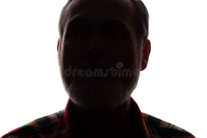 Portrait of a Old Man, Front View - Dark Isolated Silhouette Stock ...
